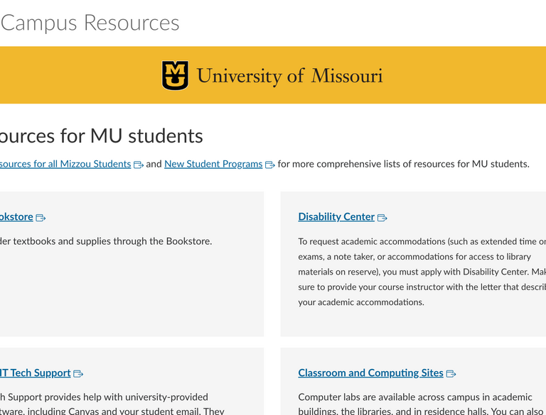 MU campus resources for students | Missouri Online: Teaching
