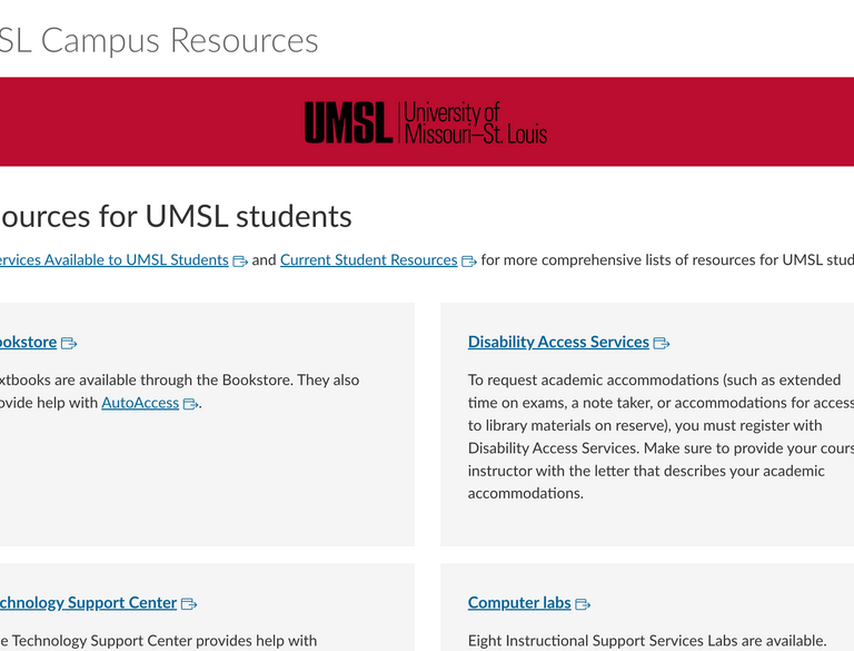 UMSL campus resources for students | Mizzou Online: Teaching